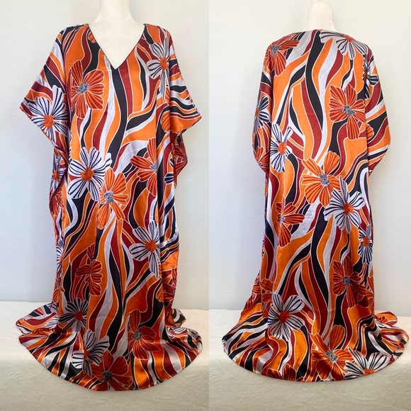 Ashro | Dresses | Silky Satin Ashro Silver Copper Tropical Hawaiian ...